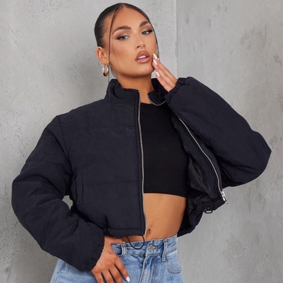 PrettyLittleThing | Jackets & Coats | Plt Black Cropped Puffer Jacket ...